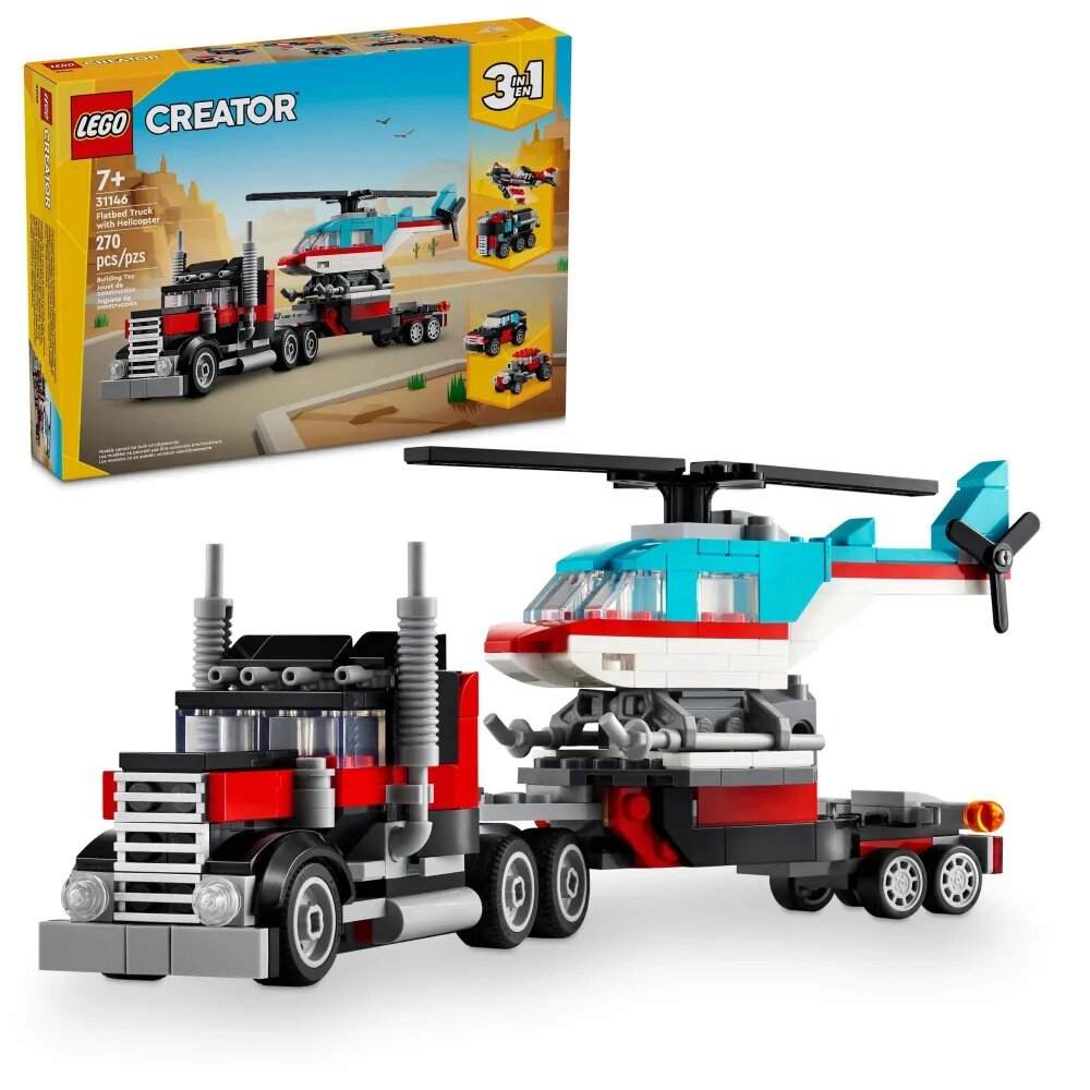 Конструктор LEGO Creator 31146 Бортовой грузовик с вертолетом, (3 в 1) игрушки из строительных блоков