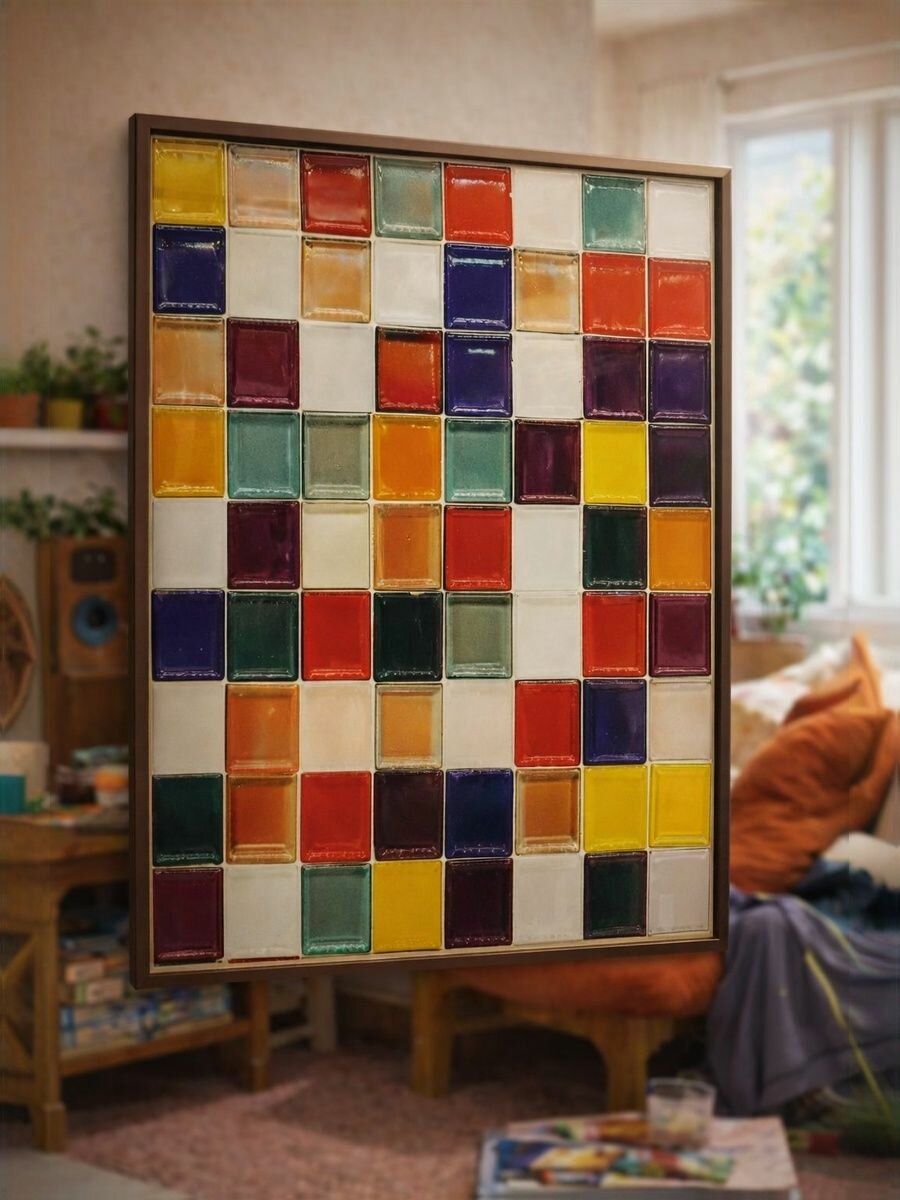 Постер на стену Цветная мозаика в стиле ретро, плакат на кухню и в гостиную 30*40 см