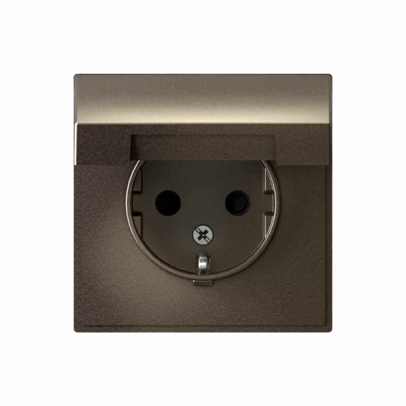 Розетка Systeme Electric 16А, IP20, с заземлением, защитные шторки, с крышкой, механизм мокко
