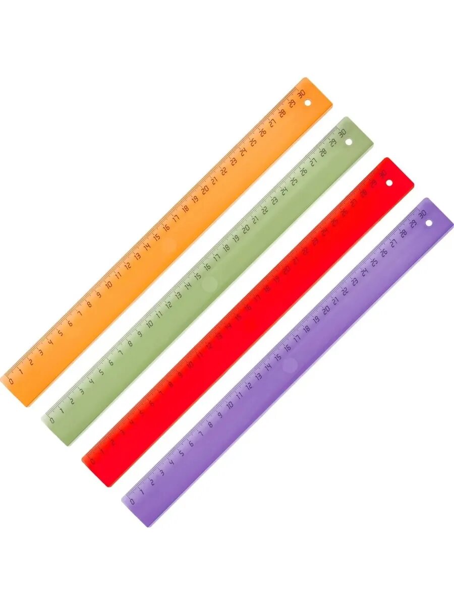 Прозрачные пластиковые линейки 30 см — яркие цвета