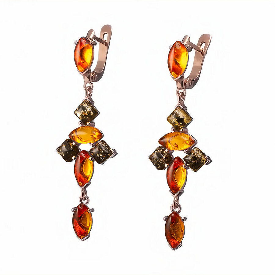 Серьги, серебро, 925 проба, янтарь