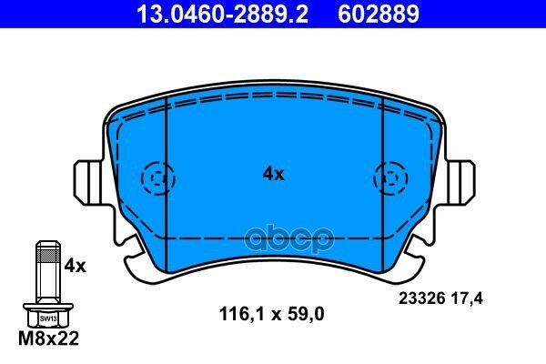 13.0460-2889.2 GDB1516=FDB1655 ! колодки дисковые з Audi A4/A6/A8 2.8-4.2/3.0TDi 02> Ate арт. 13046028892