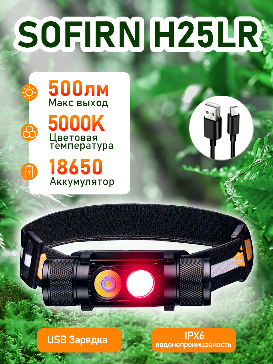 SOFIRN H25LR налобный фонарь мощный легкий фонарик с красным светом