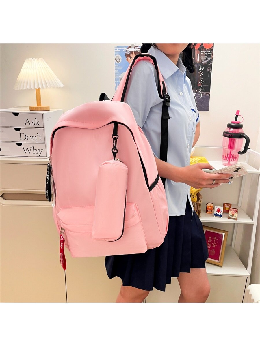 Рюкзак большой емкости для девочек студенток Универсальный Ins Pure Color Bookbag для начальной и средней школы (Цвет товара: пинк)