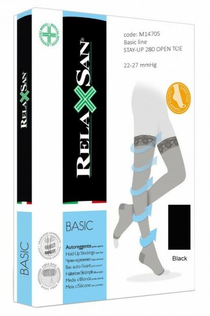 Женские чулки 2 класса компрессии без мыска Relaxsan Art. m1470s stay-up 280 den open toe
