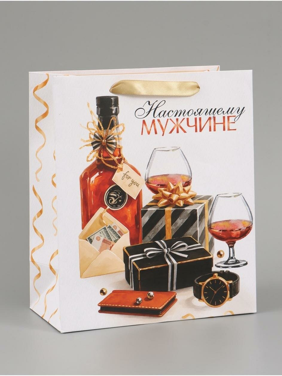 Пакет подарочный Дарите счастье "Настоящему мужчине", 23x27x11.5 см