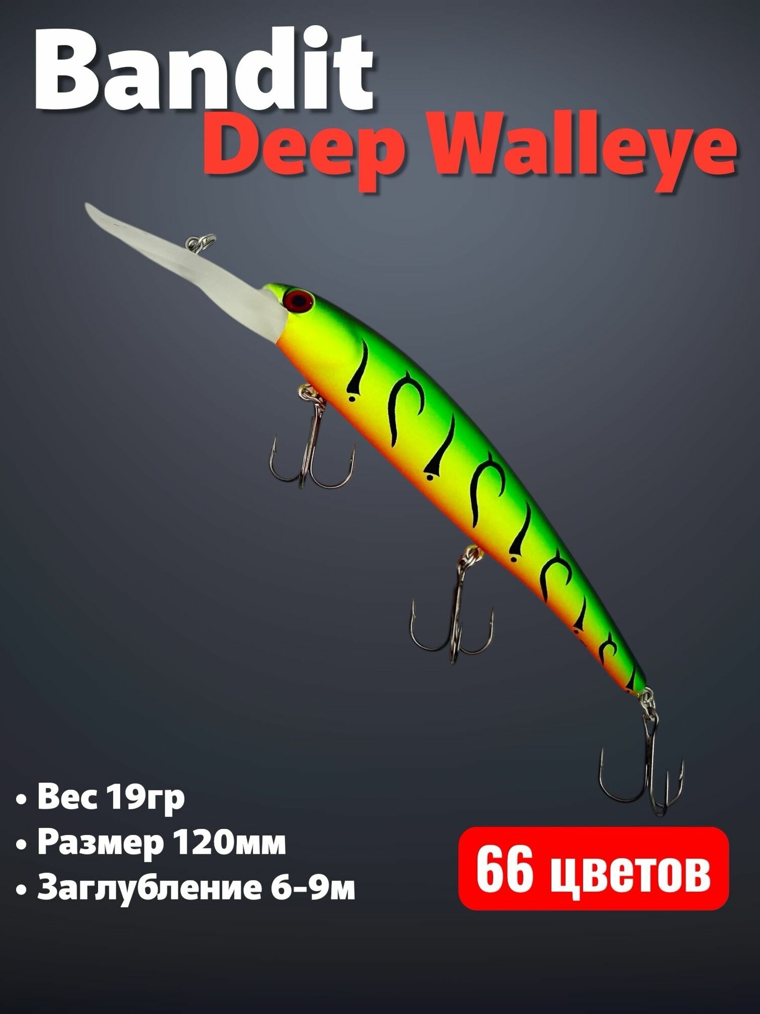 Воблер Bandit Deep Walleye 6-9м 120мм, воблер для троллинга