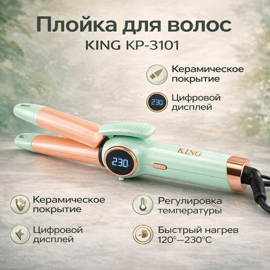Плойка для волос King KP-3101 с керамическим покрытием и дисплеем — магазин Zaplex