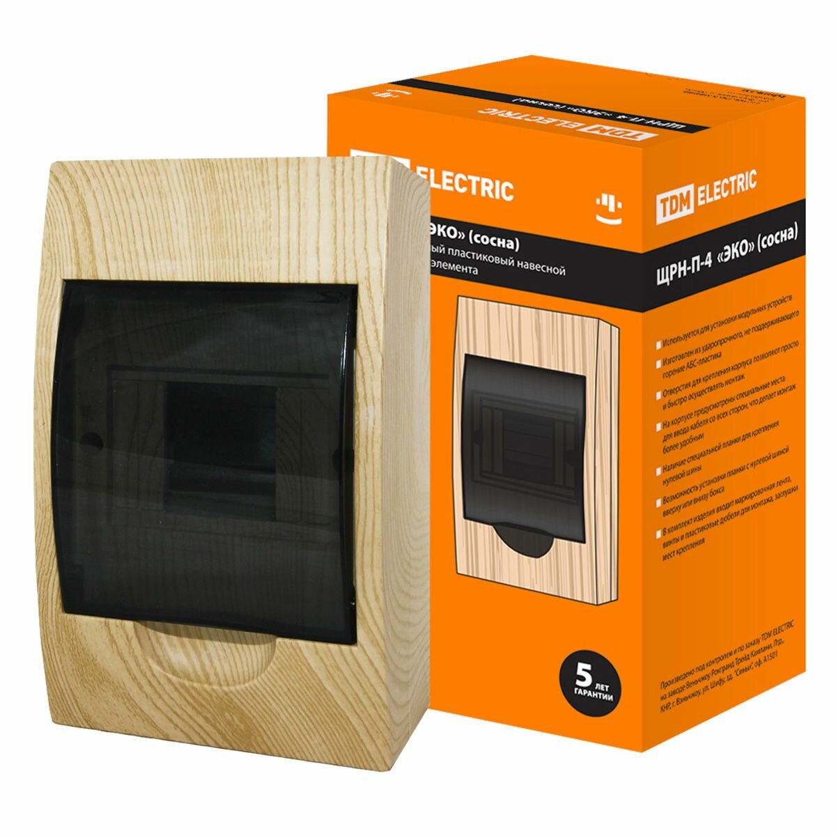 Щит распределительный Tdm electric Пластиковый навесной на 4 модуля, цвет сосна, степень защиты IP40 SQ0901-0012