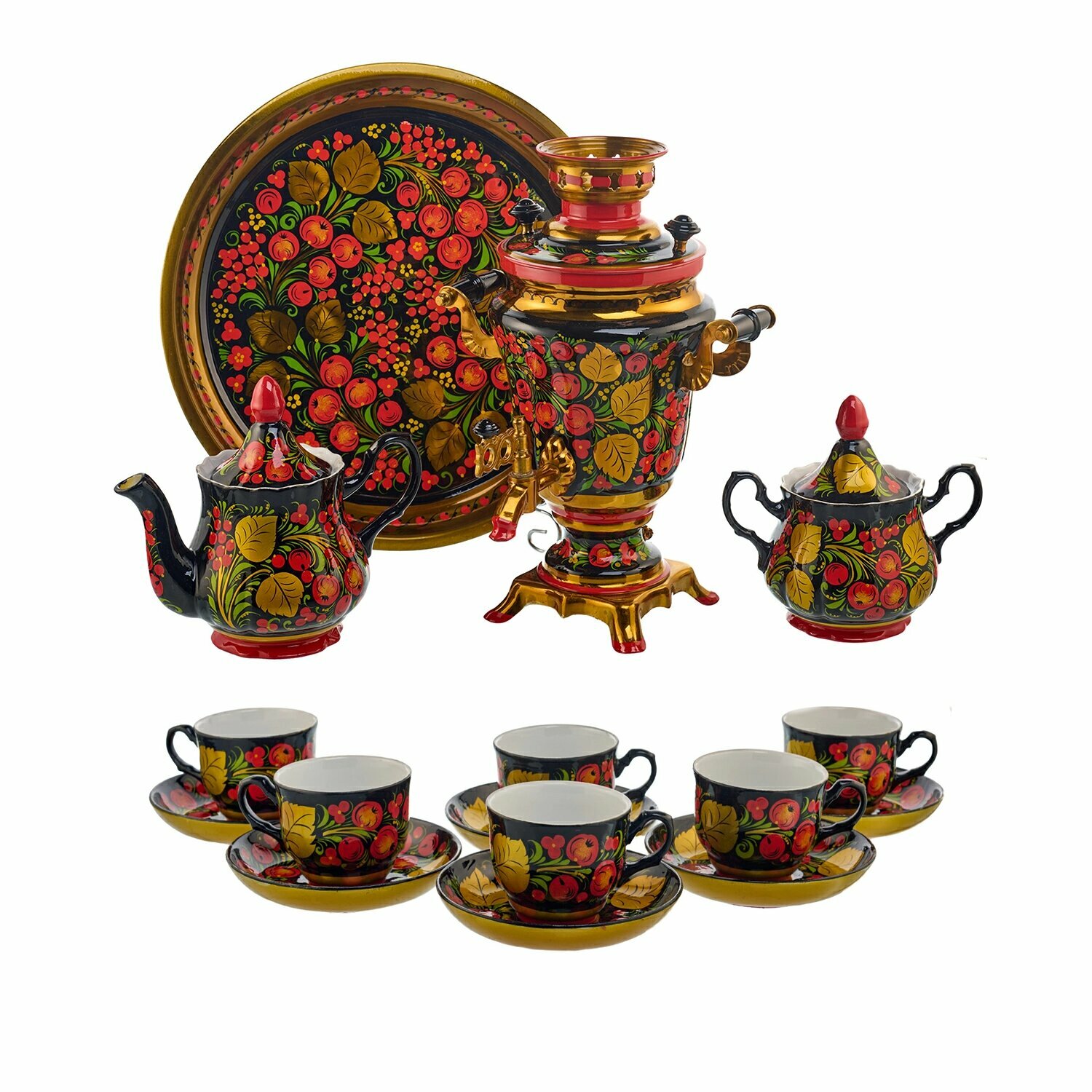 301624-Самовар 1,5 л с Сервизом на 6 персон " яблоко"