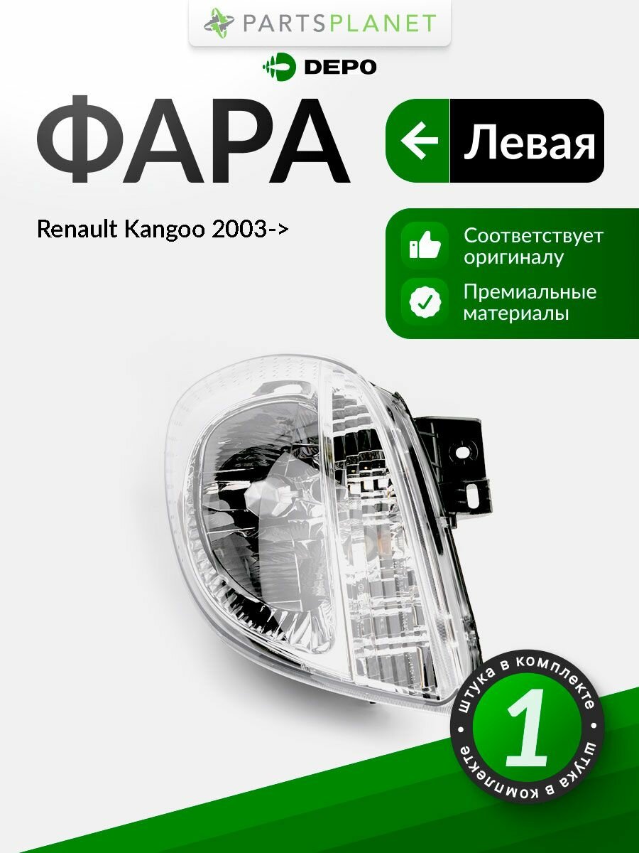 Фара левая для Рено Кангу 2003->, oem 8200236591 арт 5511145LLDEMC