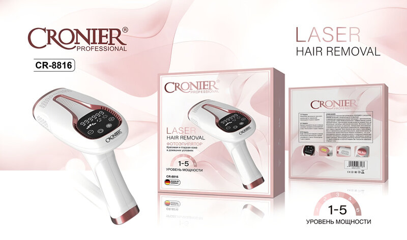 Фотоэпилятор CRONIER CR-8816, 5 уровней мощности / Лазерный фотоэпилятор с эффектом охлаждения, 2 режима