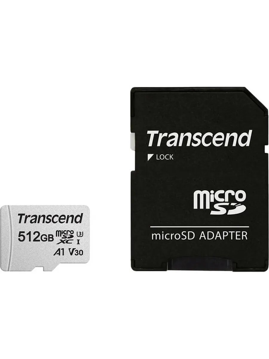Карта памяти Transcend MicroSDXC 512GB Class10 (TS512GUSD300S-A) черный/серебристый