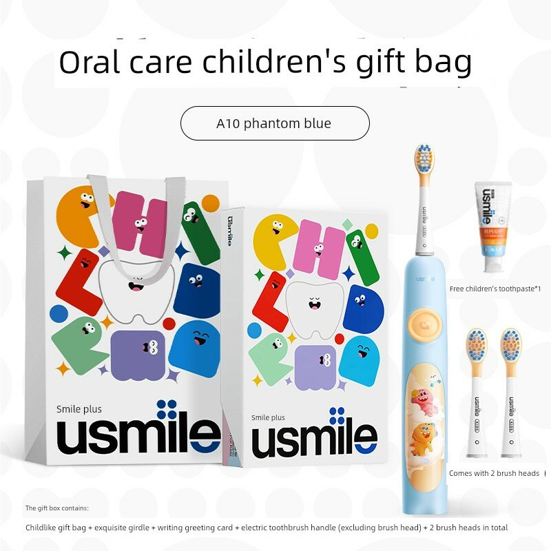 Usmile A10 детская электрическая зубная щетка для детей 3-12 лет, цвет небесно-голубой, подарочная упаковка в