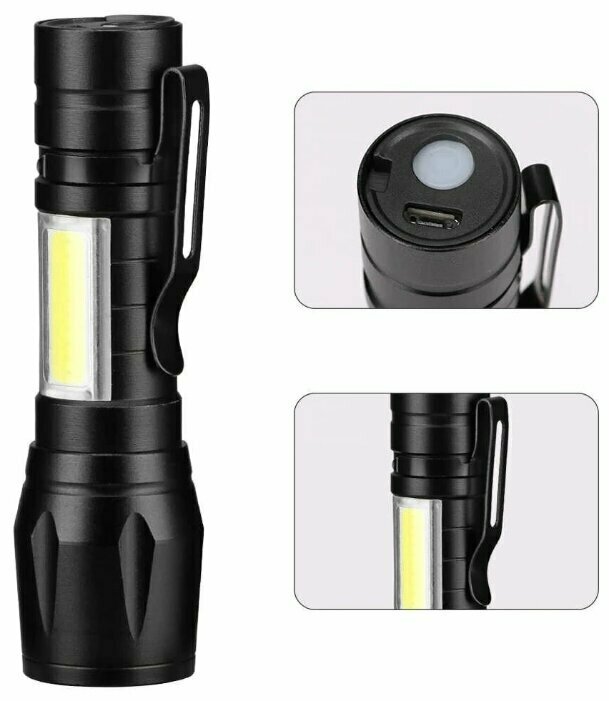 Компактный металлический Фонарик Loyar УУС511 светодиодный с фокусировкой компактный сверхяркий с зарядкой от сети