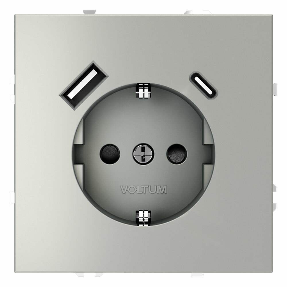 Розетка 1-м СП S70 16А с USB A+С с заземл. защ. шторки механизм сталь Voltum VLS040505