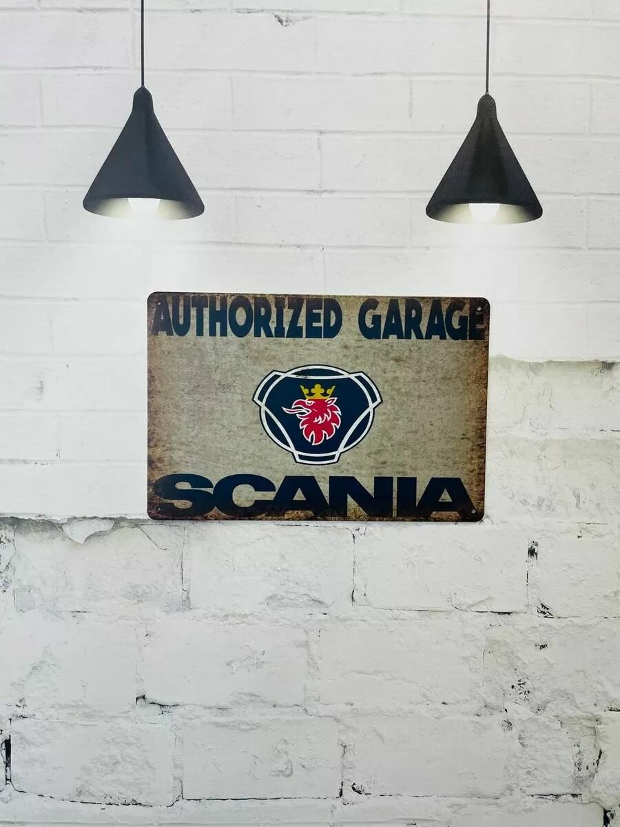 Декор на стену табличка металлическая garage Scania