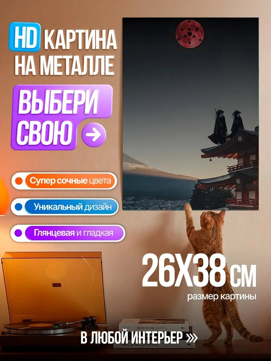Картина на HD металле Два ниндзя на крыше
