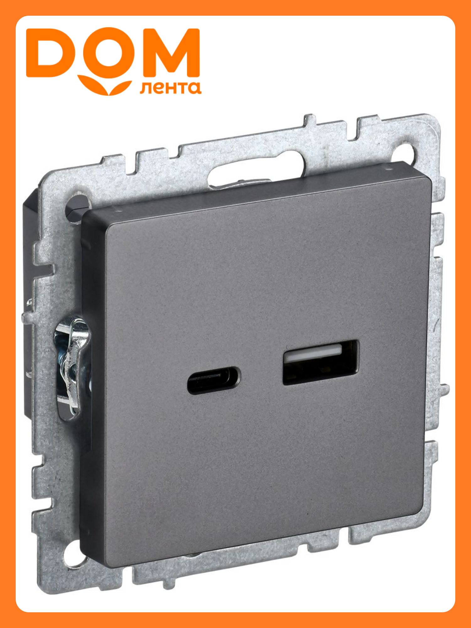 Розетка IEK BRITE РЮ11-1-БрС, USB A+C, 18 Вт, IP20, открытая установка, серая