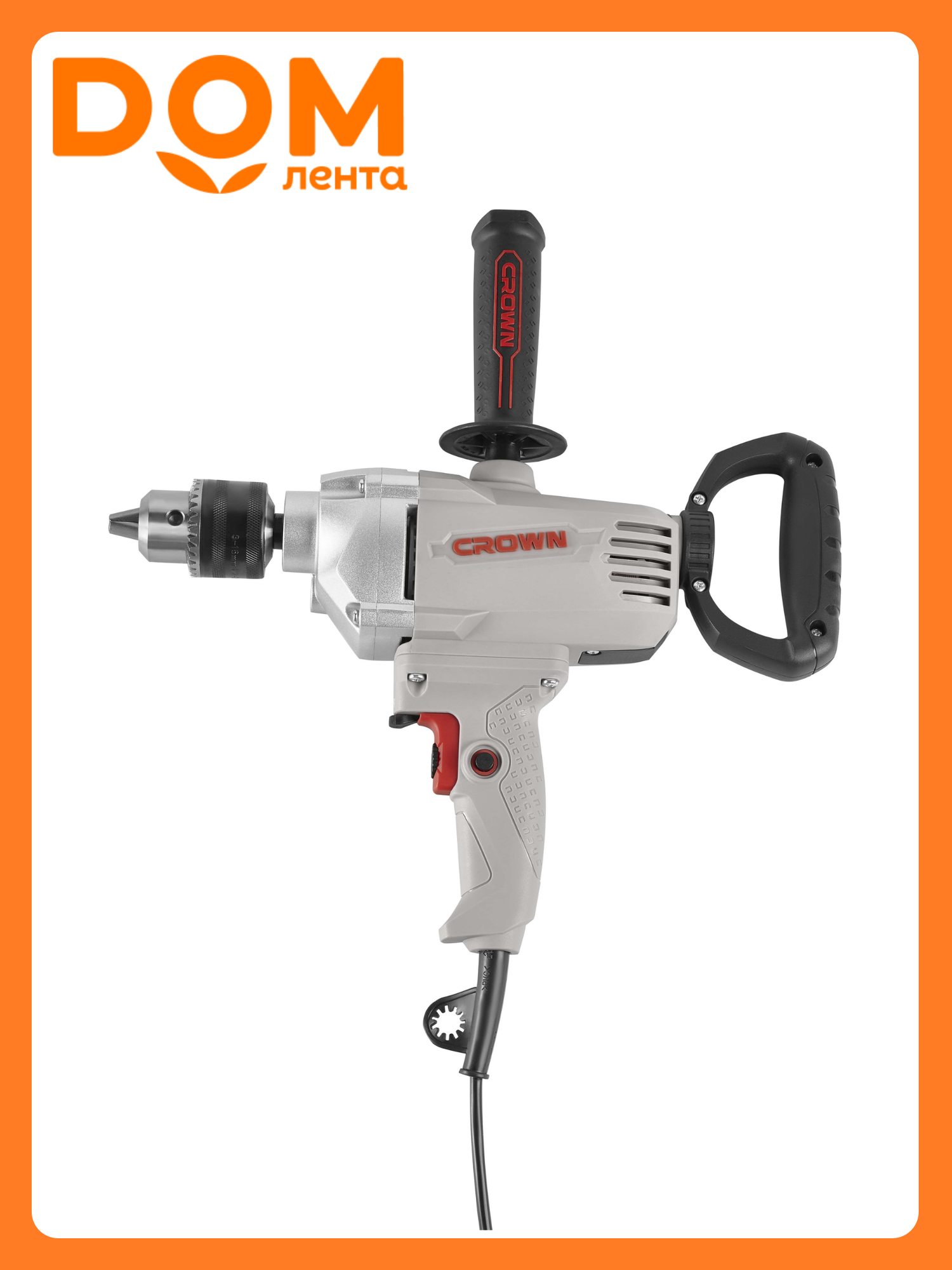 Дрель-миксер CROWN CT10148, 1200Вт, серый, безударный, ключевой патрон