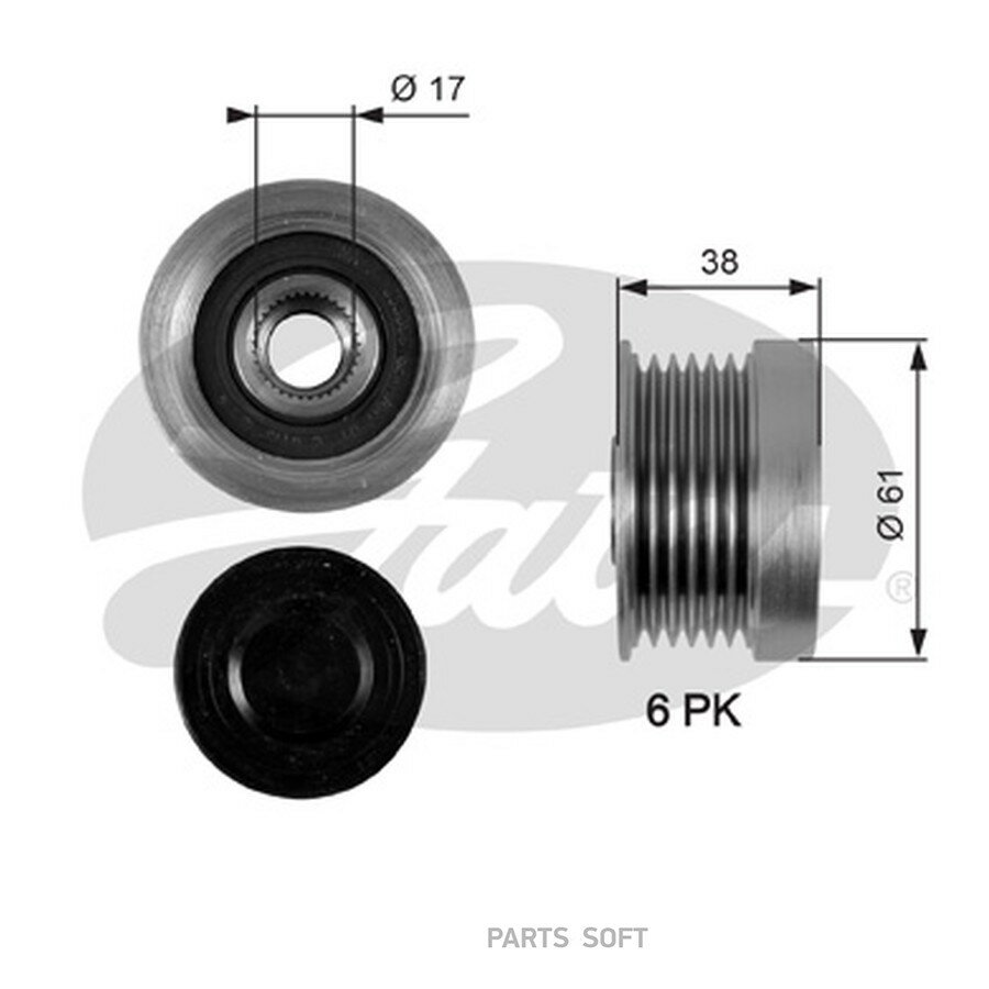 (7789-10035) Обгонный шкив генератора Volvo C70 I 97-05, S60 00-, S70 96-00, S80 98-06, V70 I 96-00, V70 II 00-, XC90 02-, XC70 00- от официального дистрибьютора, GATES, артикул OAP7036