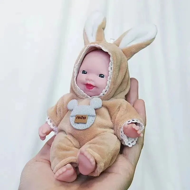 4,5-дюймовая мини-полная силиконовая кукла Reborn Baby Boy, детский подарок с одеждой кролика