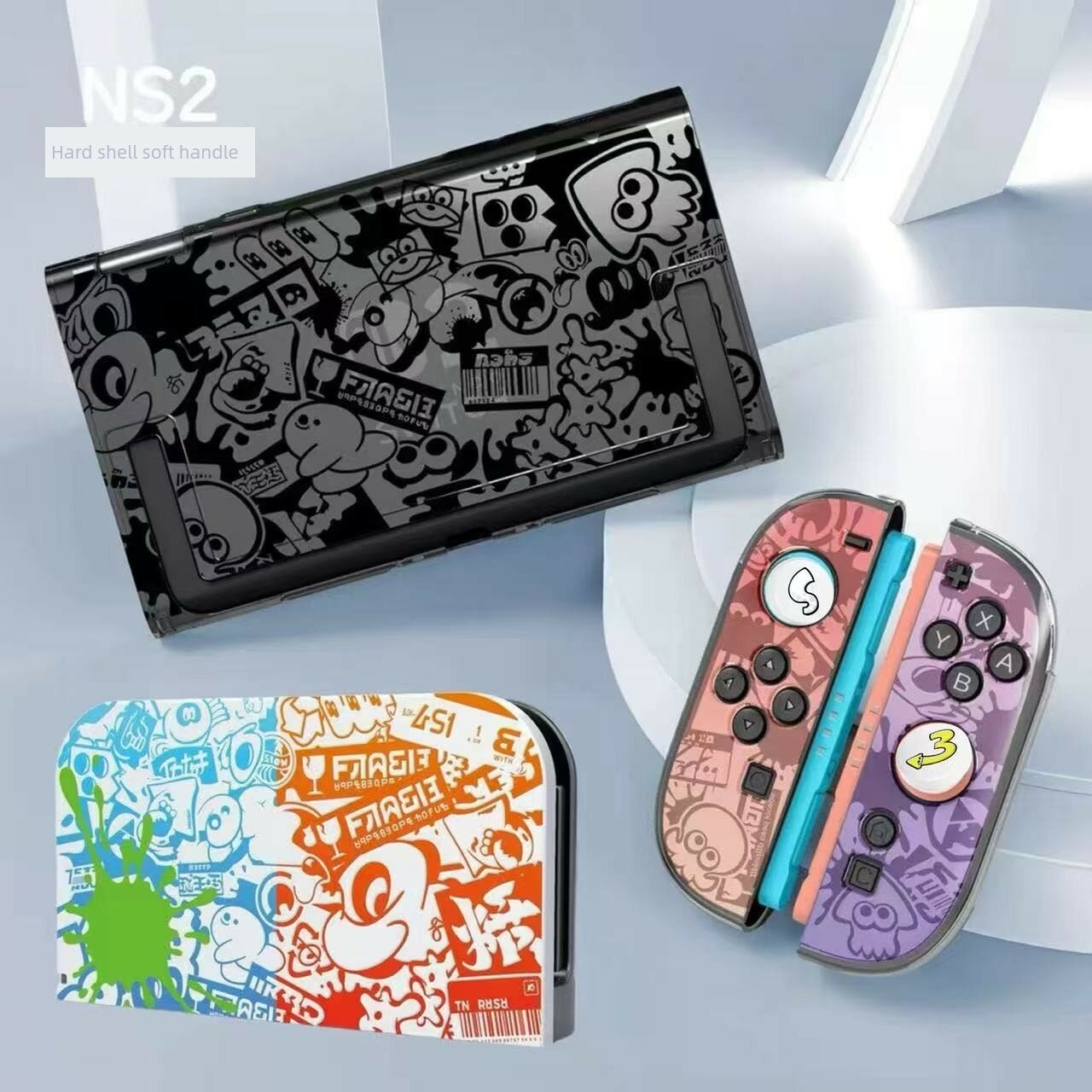 Чехол для Nintendo Switch 2 с подставкой и базой - Розово-фиолетовая тема, ПК твердый корпус, Ударопрочный, Узкий