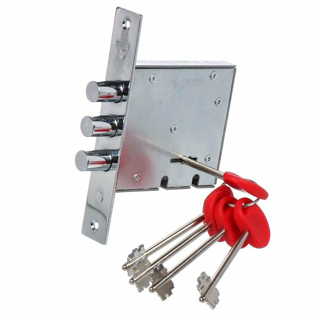 Замок врезной Булат ЗВ8-6.60.00.3(14).08 Profi 14 935 сувальдный для металлических дверей, хром, без ручки, 5 ключей