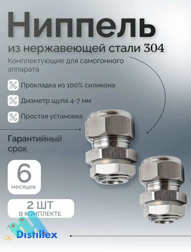 Ниппель гермоввод для термометра из нержавеющей стали 304 , М12 - 2 штуки.