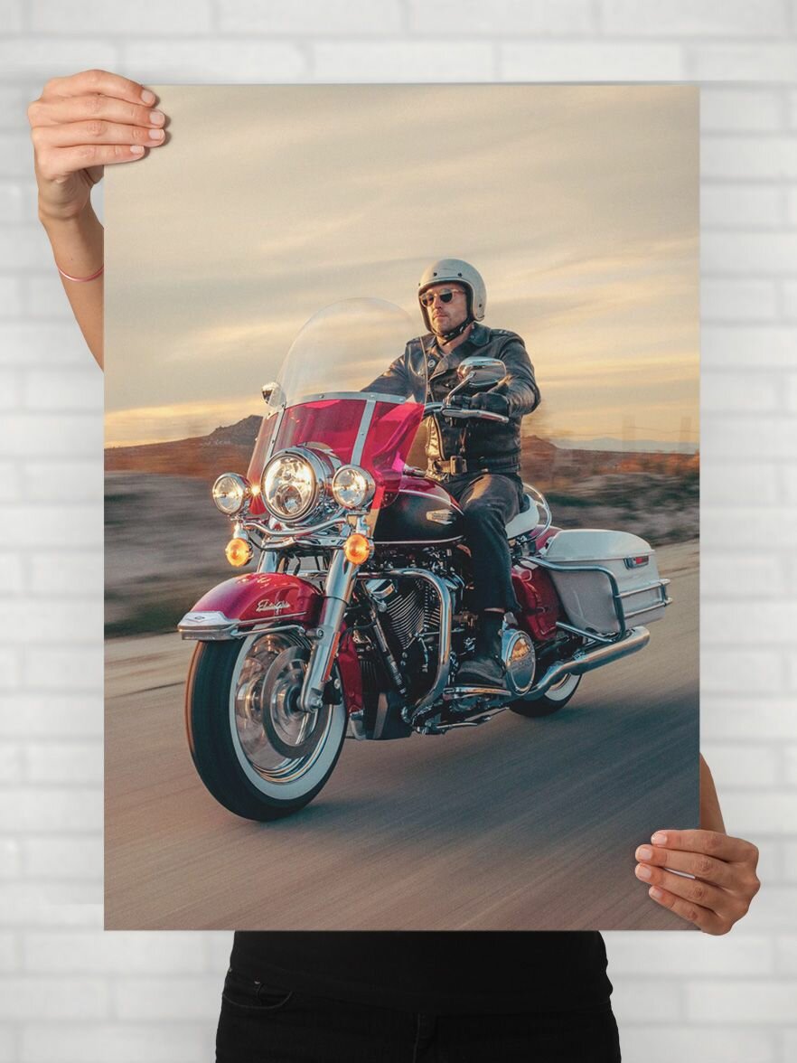Плакат на стену для интерьера Мотоцикл (Harley-Davidson Road King 4) - Постер по мото и байкам формата A2 (42x61 см)