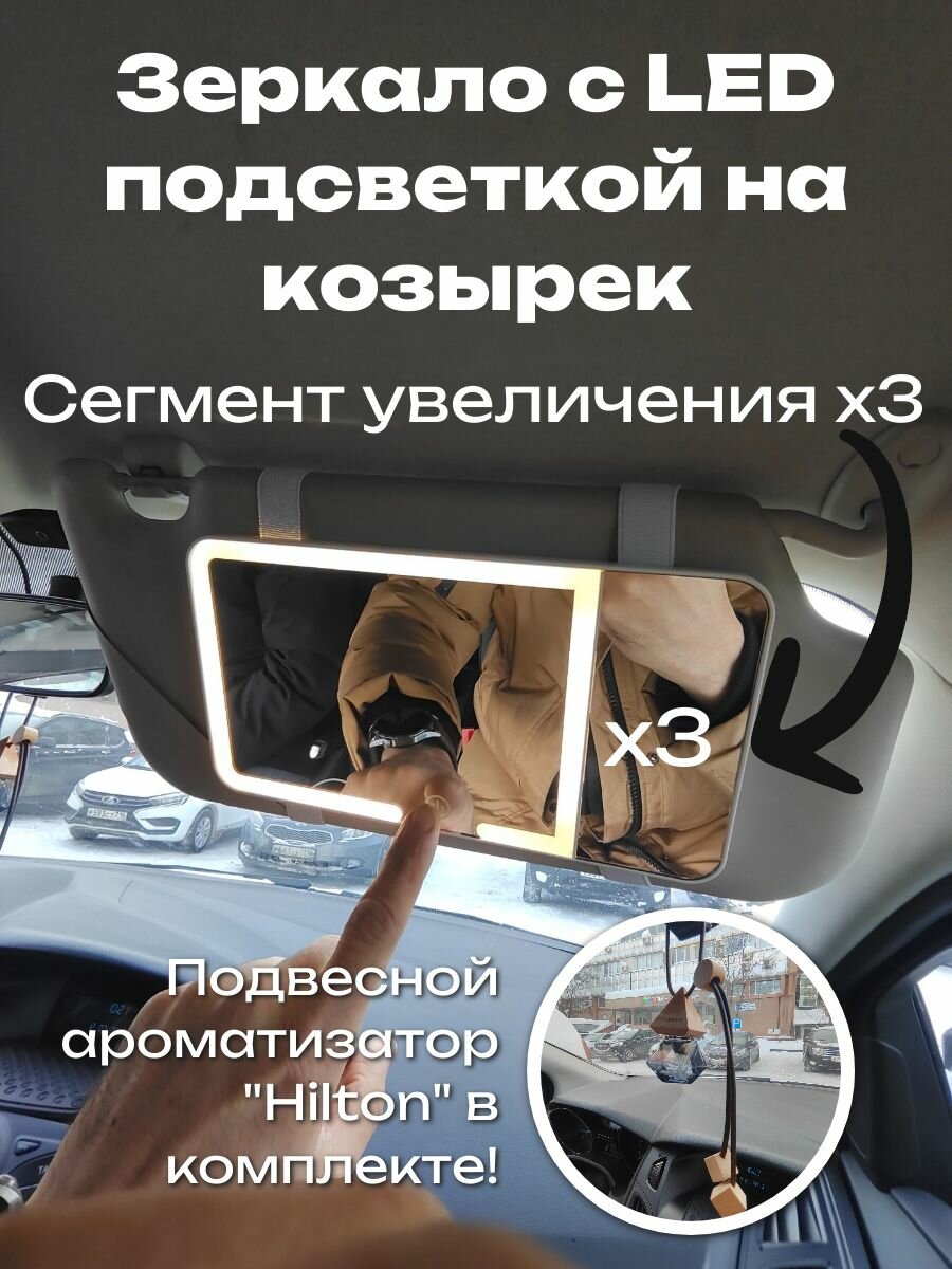 Зеркало с подсветкой Х3 автомобильное на солнцезащитный козырек + 1 ароматизатор.