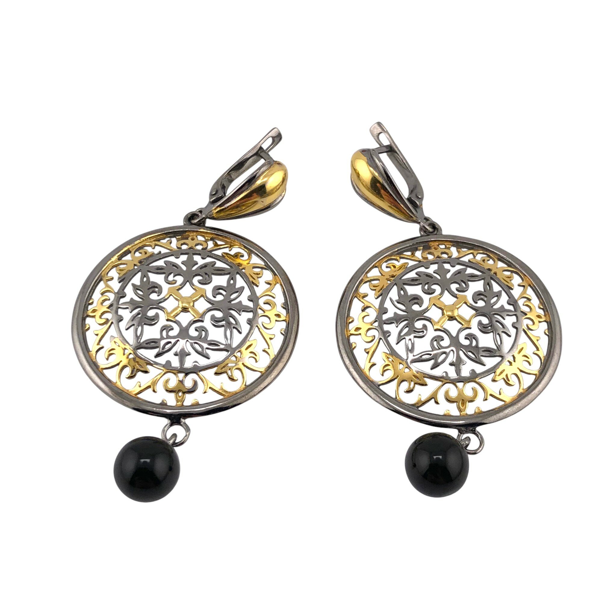 Серьги, серебро, 925 проба, золочение, янтарь