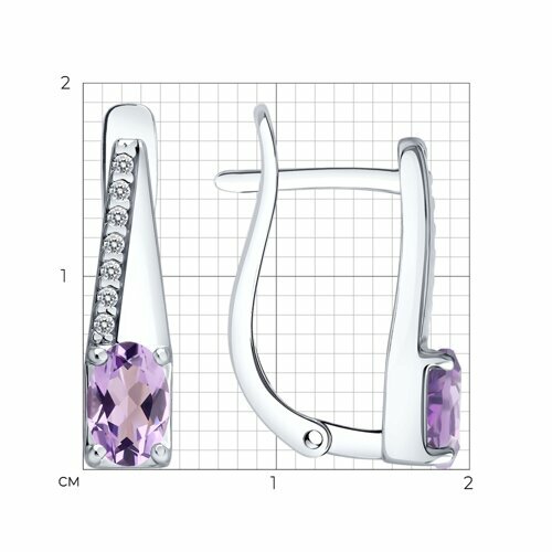 Серьги серебро, 925 проба, родирование, фианит, аметист, длина 1.7 см, , фиолетовый — фото 1