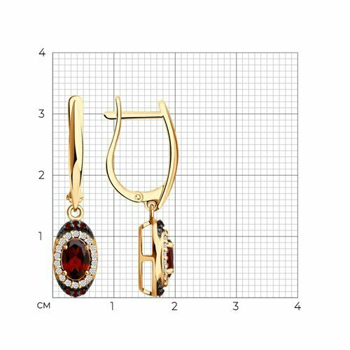 Серьги The Jeweller, серебро, 925 проба, золочение, фианит, гранат, длина 3.2 см, , красный — фото 1