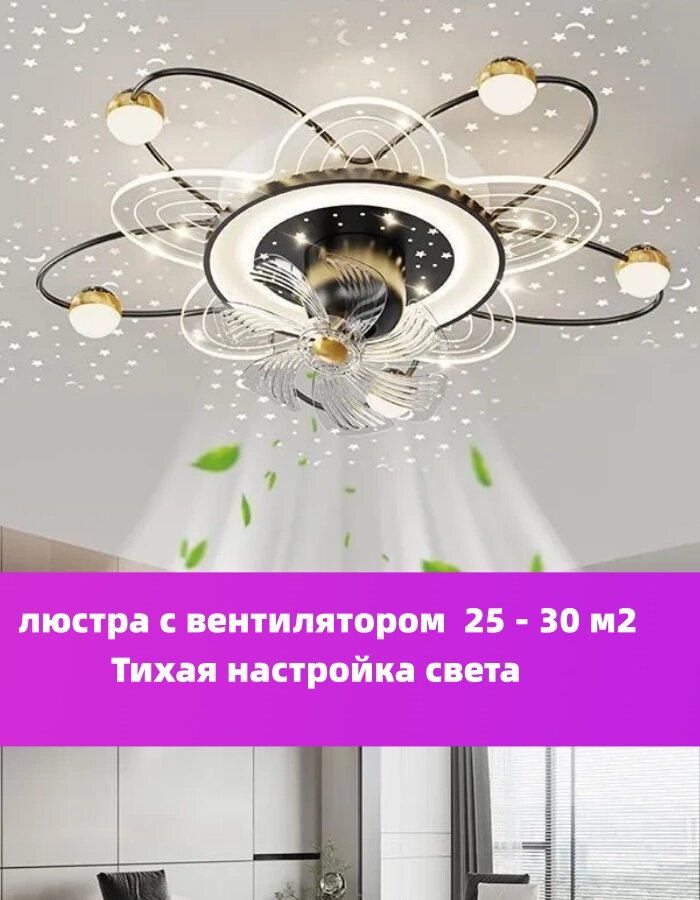 Люстра Потолочная Светодиодная С Дистанционным Управлением Тихая настройка света,27,6,8,110, II, N серия,168,170-265 В, подсветка, с вентилятором, false, IP43, арт-деко, Китай,6000,