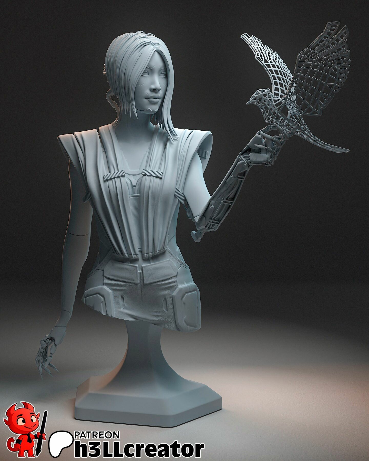 Сборная модель Bust of Songbird (Cyberpunk 2077), бюст, 121мм для покраски