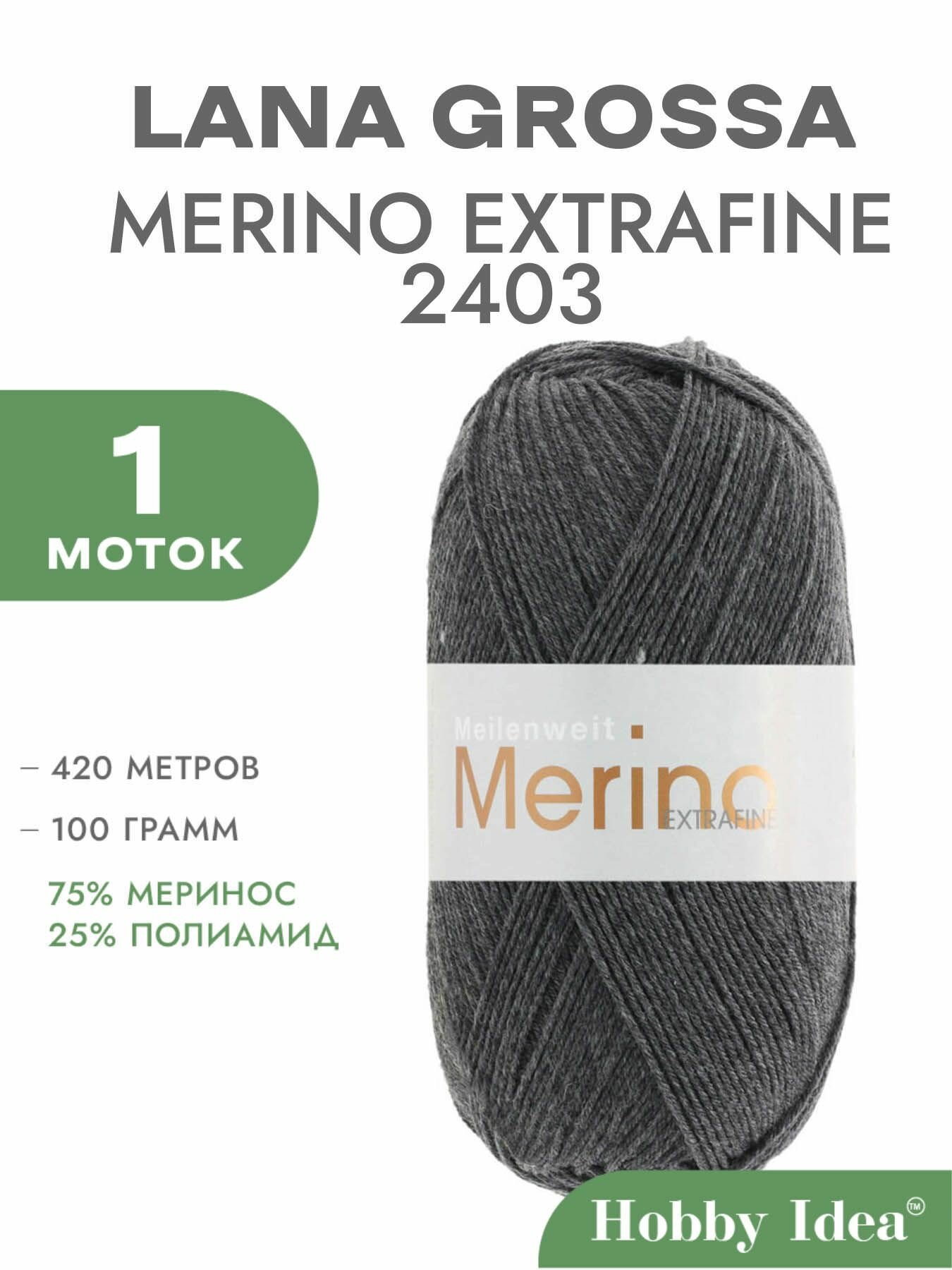 Носочная пряжа Lana Grossa Meilenweit 100 Merino Extrafine 2403 Антрацит 1 моток
