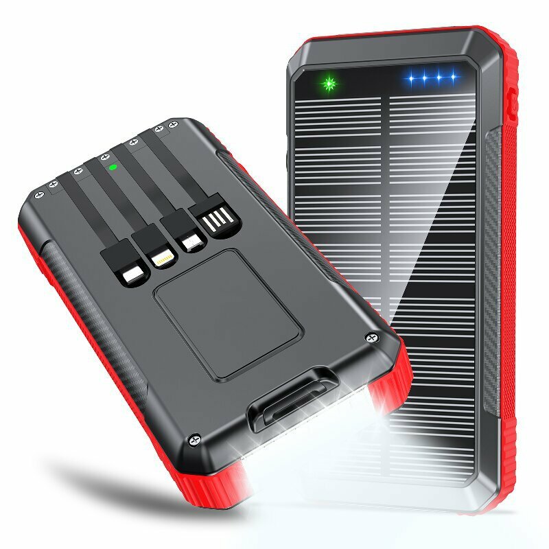 Наружная солнечная батарея First Bean, 33800mAh, с проводом, красная