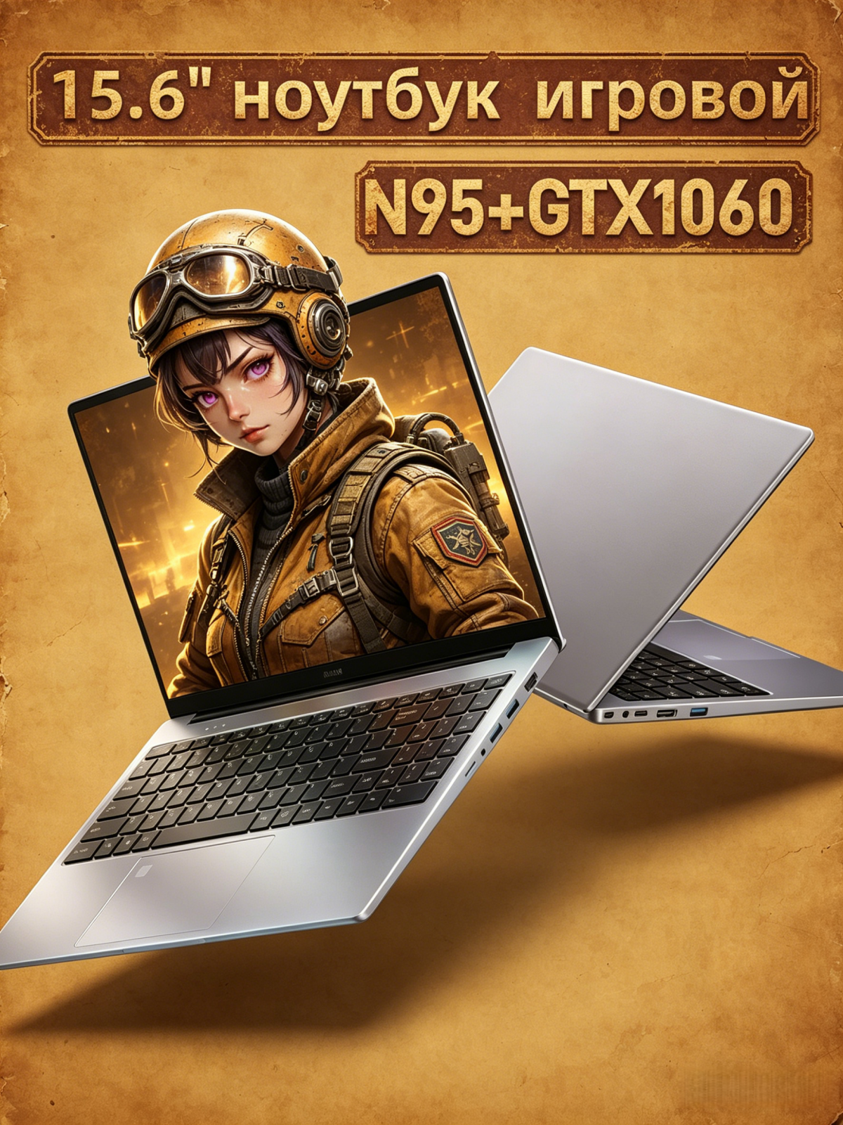Премиальный игровой ноутбук для работы и учебы ноутбуки noutbuk 15,6" IPS, intel N95 видеокарта GTX1060, Windows11