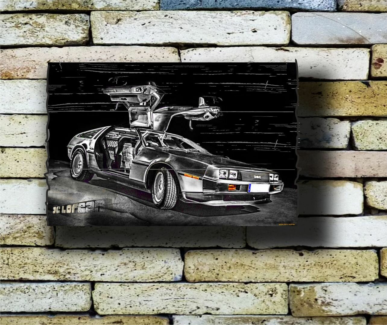 Картина на досках "Ретро авто. Делориан. Delorean. Назад в будущее "