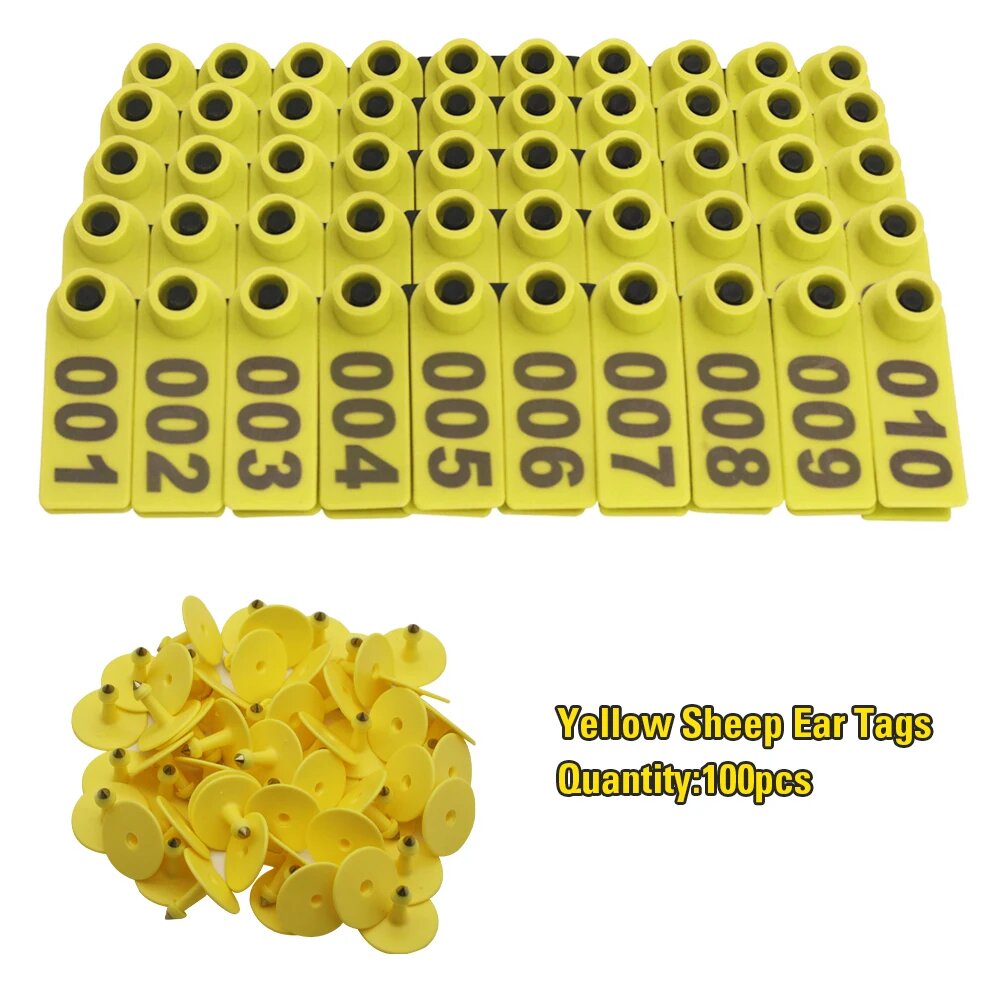Желтые ушные бирки для овец, 100 шт.