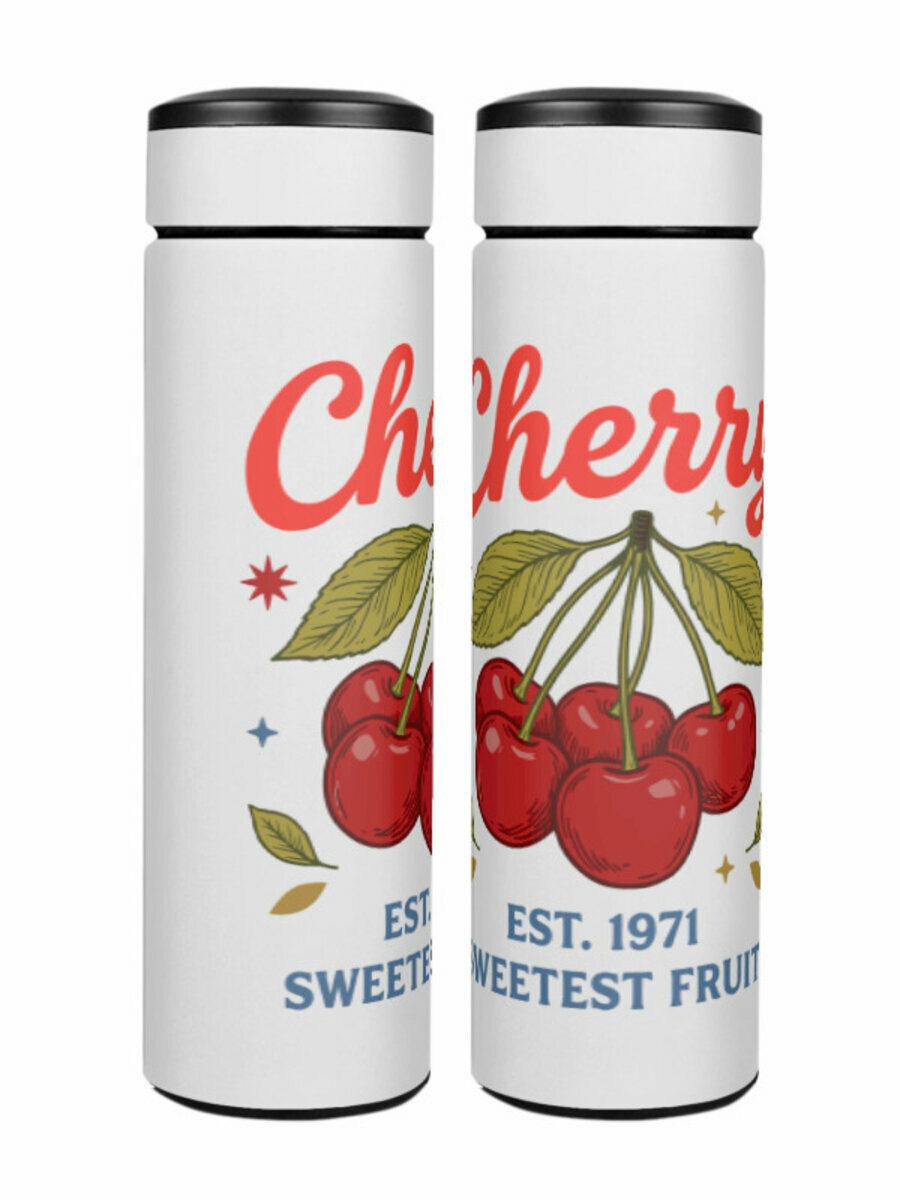 Термос «Вишня y2k черешня у2к винтаж ретро ягоды cherry» (белый)