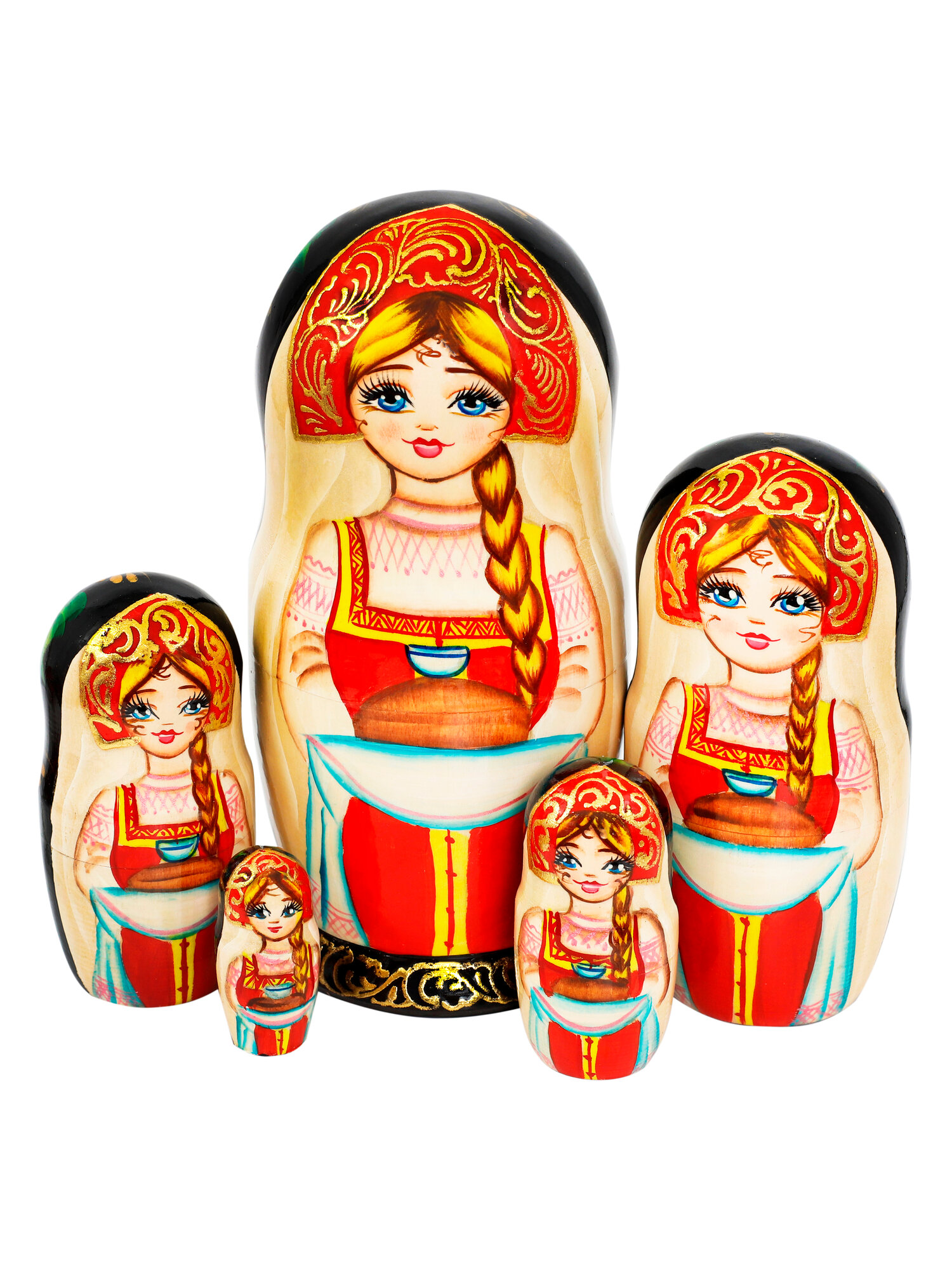 Матрешка Калязинская Хлеб да Соль, 5 мест, 18 см, ручная роспись