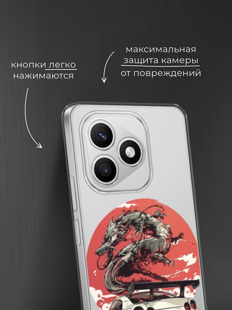 Чехол на Honor X8d / Хонор X8d с принтом Car and dragon, прозрачный — фото 1