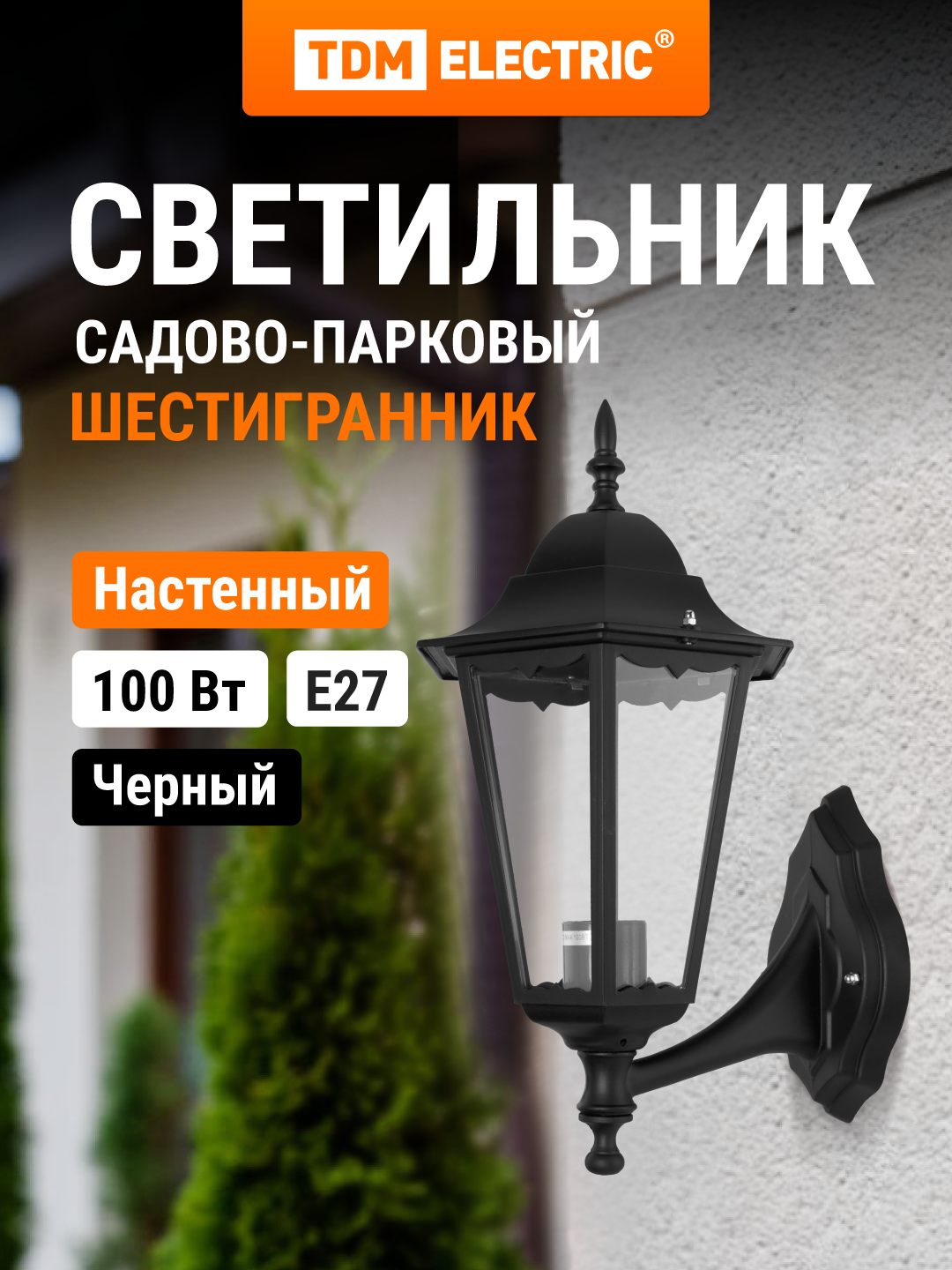 Светильник 6100-01 садово-парковый шестигранник, 100Вт, вверх, черный TDM