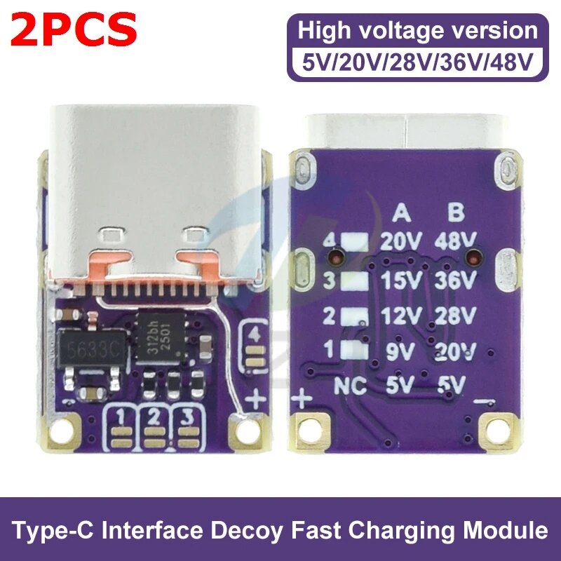 2шт Type-C PD Decoy Fast Charging Module 5V/20V/28V/36V/48V