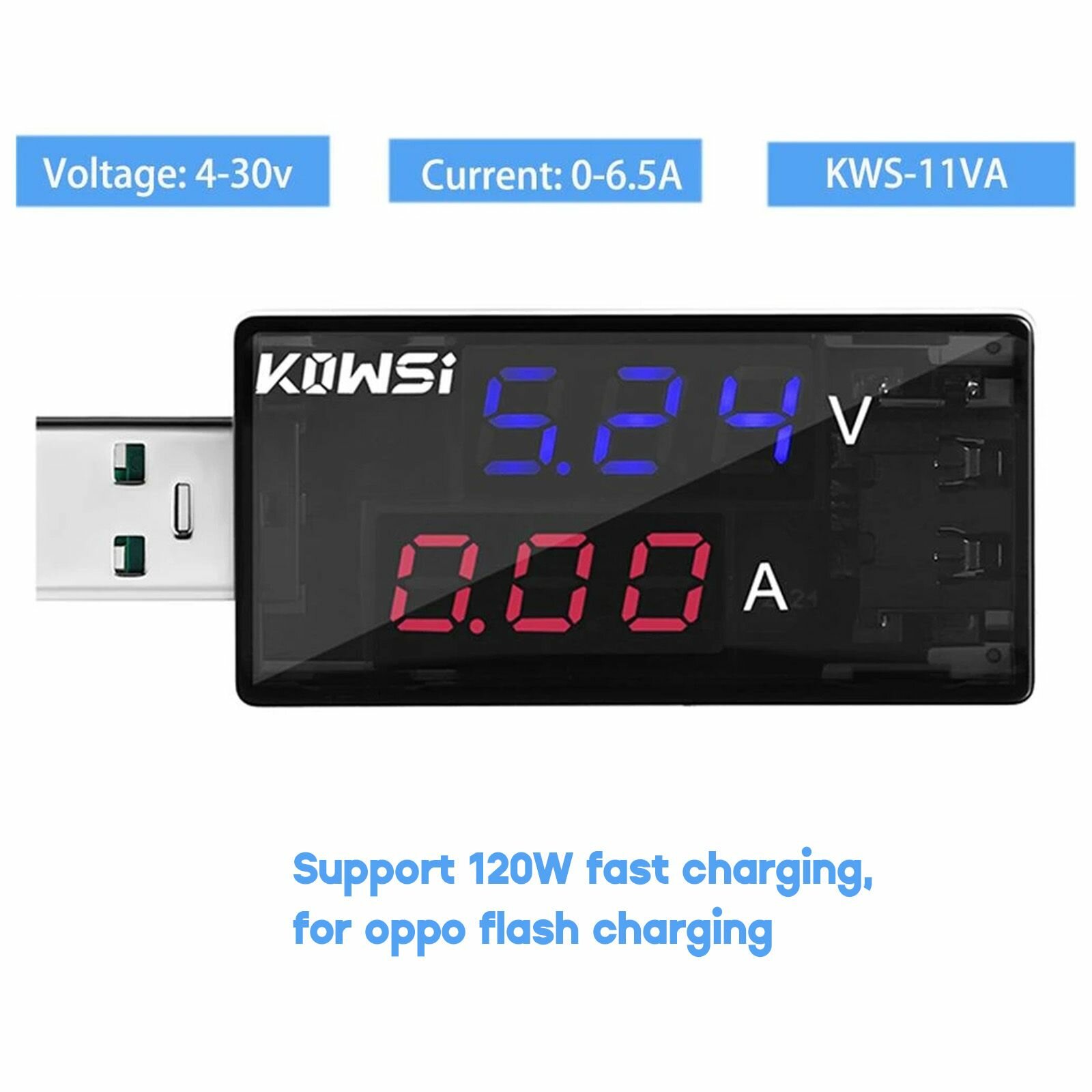 Детектор-тестер USB-зарядных устройств KWS-11VA (ток/напряжение) 120 Вт QC32 4-30 В