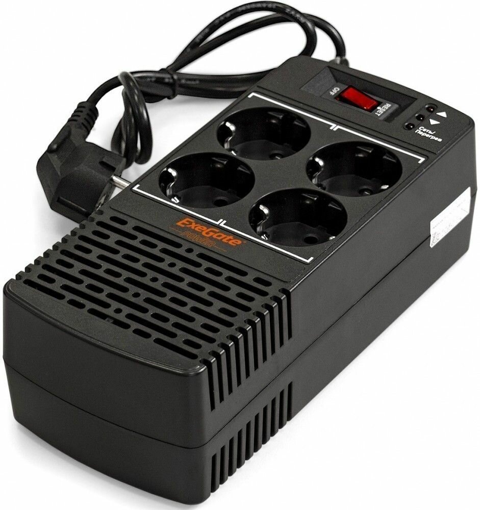 Exegate EP285941RUS Стабилизатор ExeGate Power AD5000-500 (500VA/300W, диапазон 150.280В, 4 евророзетки)