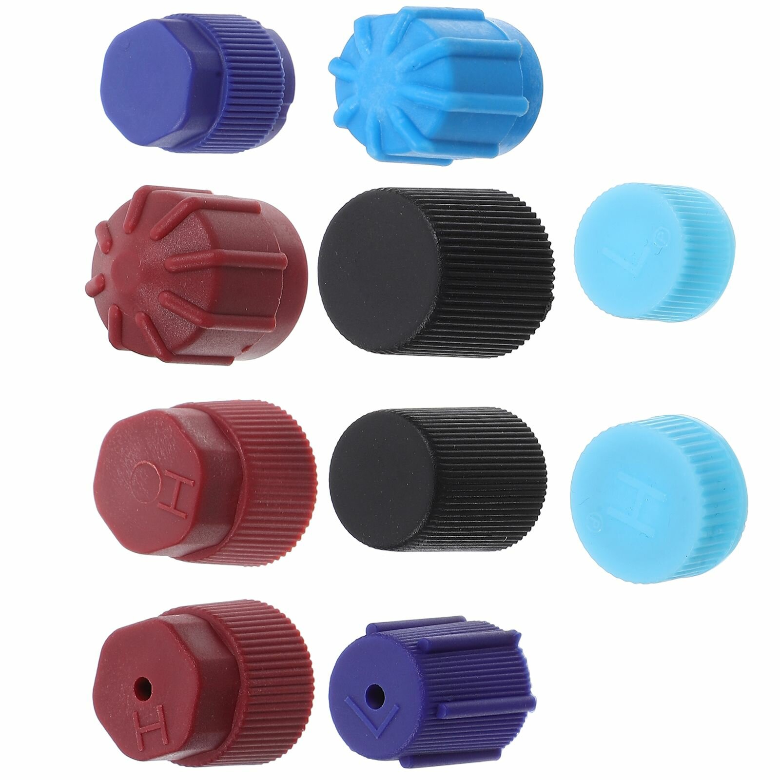 Защитные пластиковые колпачки для клапанов кондиционера авто высокого и низкого давления, набор 10 шт, разноцветные