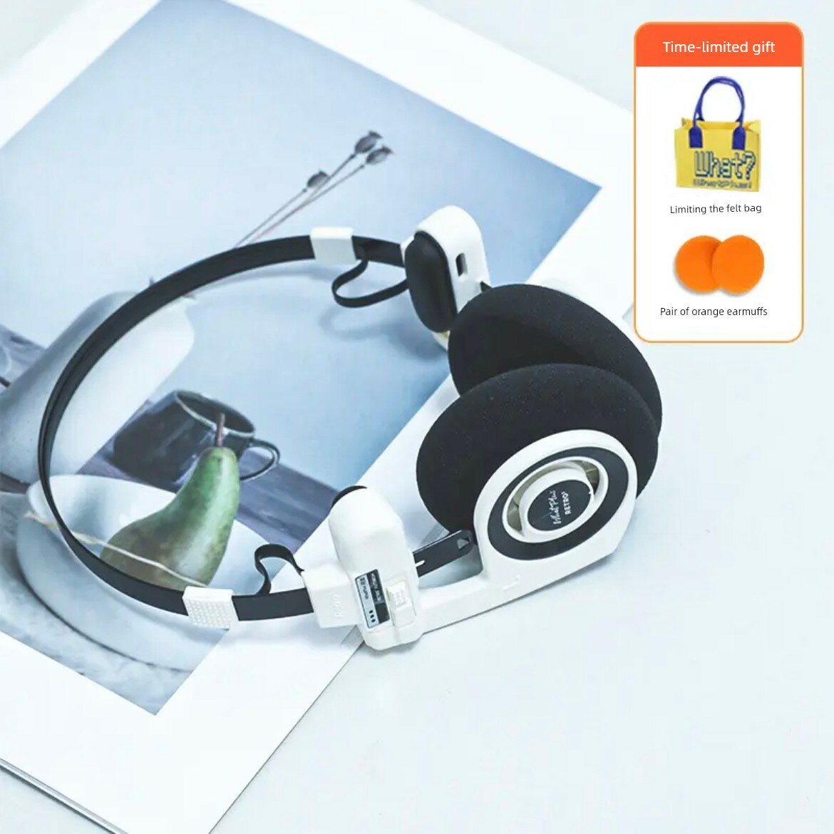 WhatPlus R3 Ретро беспроводные наушники с Bluetooth, цвет Белый и Черный, комфортный дизайн